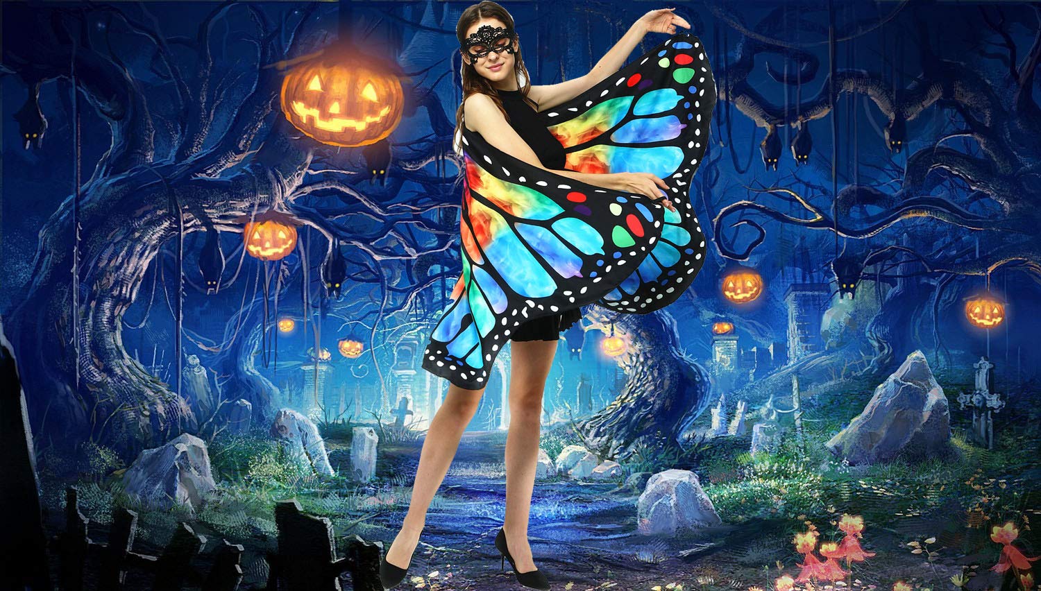 Shireake Baby Halloween/Party Costumes,Double-Sided Printing Fabric Butterfly Wings for Women,Butterfly Fairy Ladies Costume (147 x70 CM, Mutlicolor)