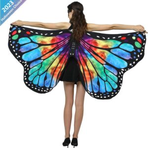 Shireake Baby Halloween/Party Costumes,Double-Sided Printing Fabric Butterfly Wings for Women,Butterfly Fairy Ladies Costume (147 x70 CM, Mutlicolor)