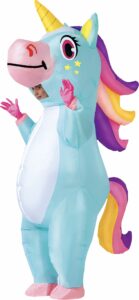 spooktacular creations inflatable costume adult, full body riding a unicorn blow up costume for halloween inflatables costume dress-up party (blue)