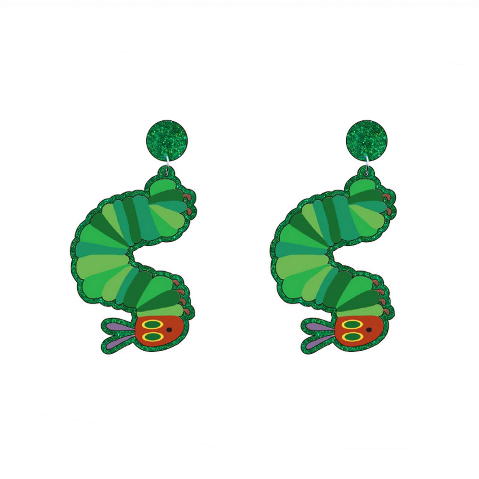 Handmade Lovely Sitting Frog Dangle Earrings Cute Green Frogs Snails Caterpillar Earring Acrylic Cartoon Animal Drop Earrings for Women Aesthetic Gifts-D caterpillar