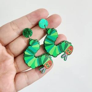 Handmade Lovely Sitting Frog Dangle Earrings Cute Green Frogs Snails Caterpillar Earring Acrylic Cartoon Animal Drop Earrings for Women Aesthetic Gifts-D caterpillar