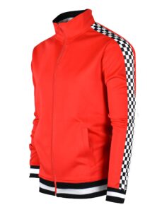 screenshot-f11854 mens urban hip hop premium track jacket - slim fit checker taped block fashion top-red-large