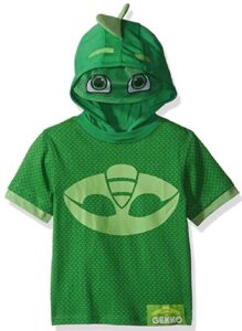 pj masks gekko s/s hoodie w/mask, green short sleeve, 5t