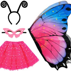 iROLEWIN Toddler Kids-Fairy-Butterfly-Wings-Costume for Girls Dress-Up Mask Tutu and Headband Child Party-Favors Toys Gifts