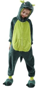 beskie kids onesie pajamas unisex dragon christmas halloween costume age 2-10 years （without slipper ） green