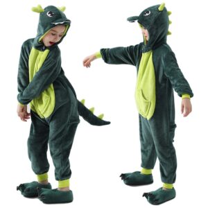 Beskie Kids Onesie Pajamas Unisex Dragon Christmas Halloween Costume Age 2-10 Years （Without Slipper ） Green