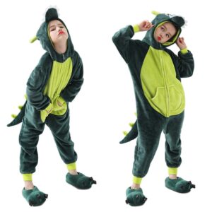 Beskie Kids Onesie Pajamas Unisex Dragon Christmas Halloween Costume Age 2-10 Years （Without Slipper ） Green