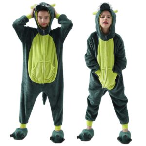 Beskie Kids Onesie Pajamas Unisex Dragon Christmas Halloween Costume Age 2-10 Years （Without Slipper ） Green