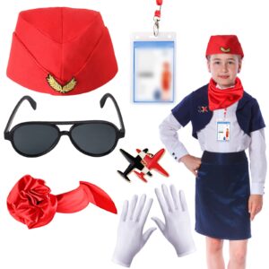 keymall kids flight attendant costume accessories set stewardess hat airline hostess costume kits for girls dress up halloween career costume