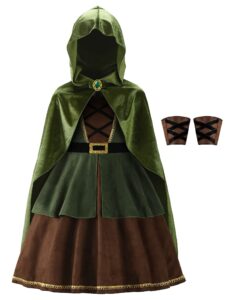 relibeauty archer costume girls huntress costume for girls with cape,green 10-12/150