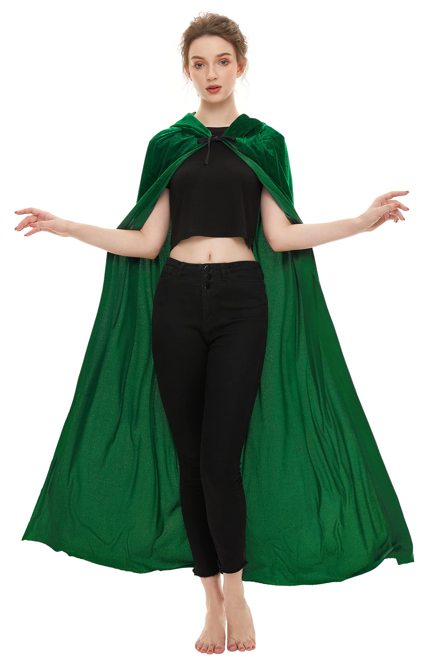 SISKIN Hooded Cloak Unisex Adult Cloak with Hood Halloween Christmas Velvet Hooded Cape Cosplay Costume for Women Green Large