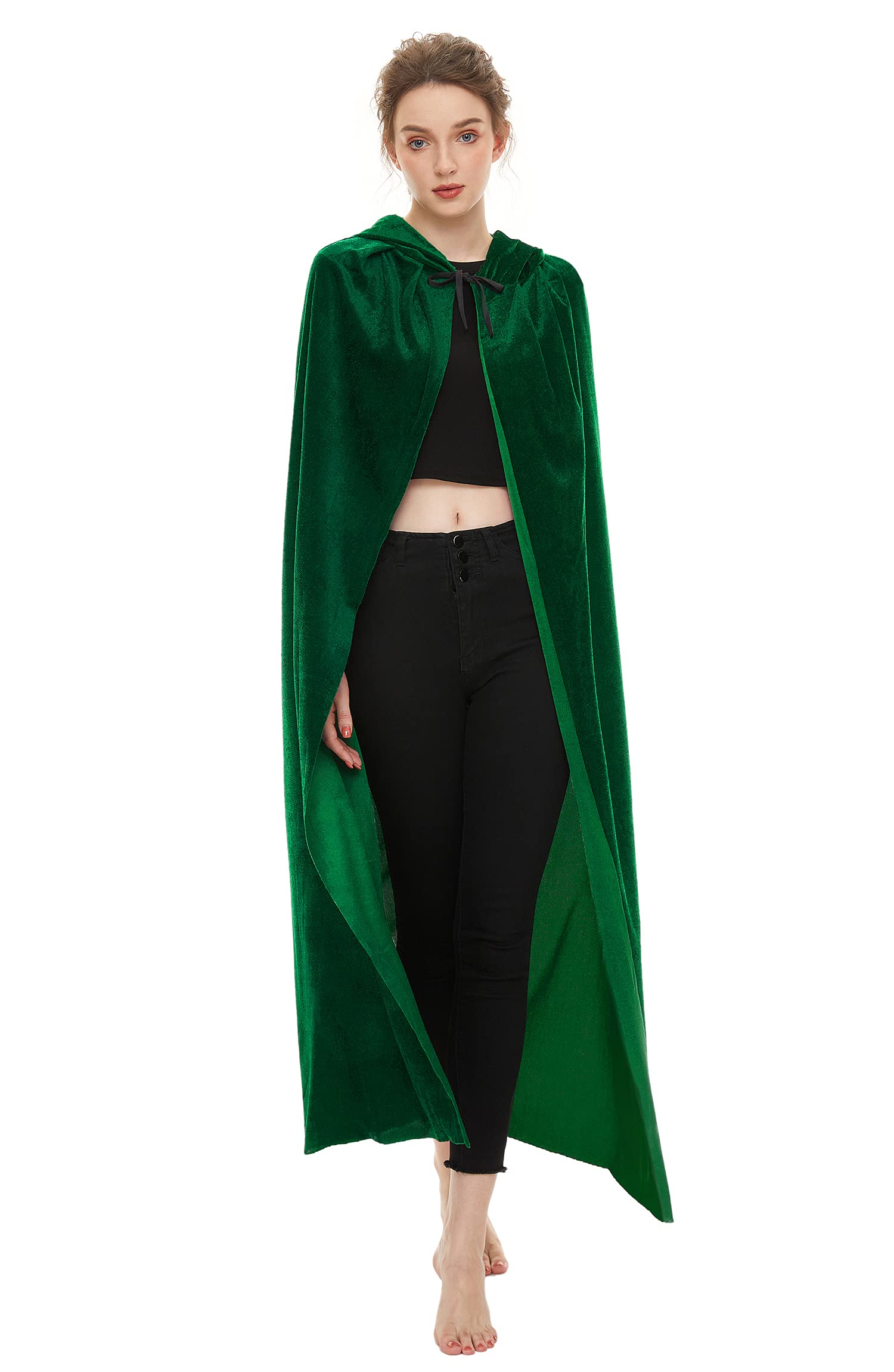 SISKIN Hooded Cloak Unisex Adult Cloak with Hood Halloween Christmas Velvet Hooded Cape Cosplay Costume for Women Green Large