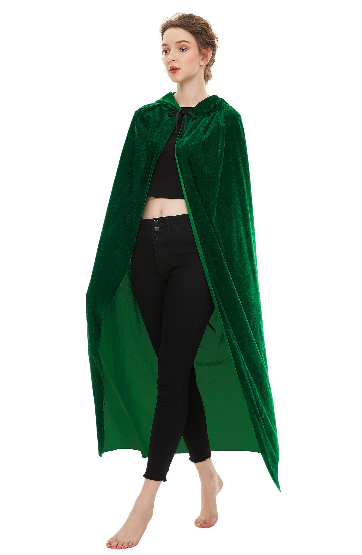 SISKIN Hooded Cloak Unisex Adult Cloak with Hood Halloween Christmas Velvet Hooded Cape Cosplay Costume for Women Green Large