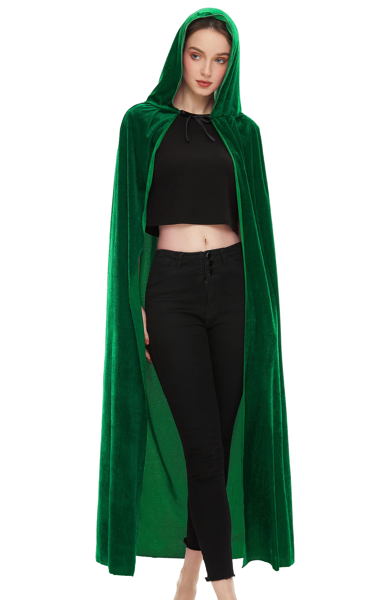 SISKIN Hooded Cloak Unisex Adult Cloak with Hood Halloween Christmas Velvet Hooded Cape Cosplay Costume for Women Green Large