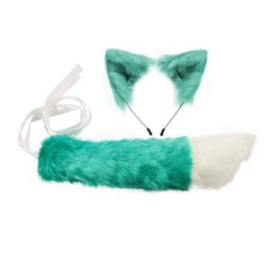 cosyears handmade fox wolf ears headband and faux fur tail for halloween cosplay party costume accessories