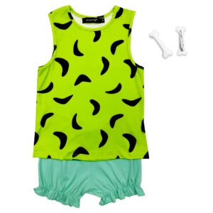 aobute toddler girls flintstones family halloween pebbles green clothing set 2t