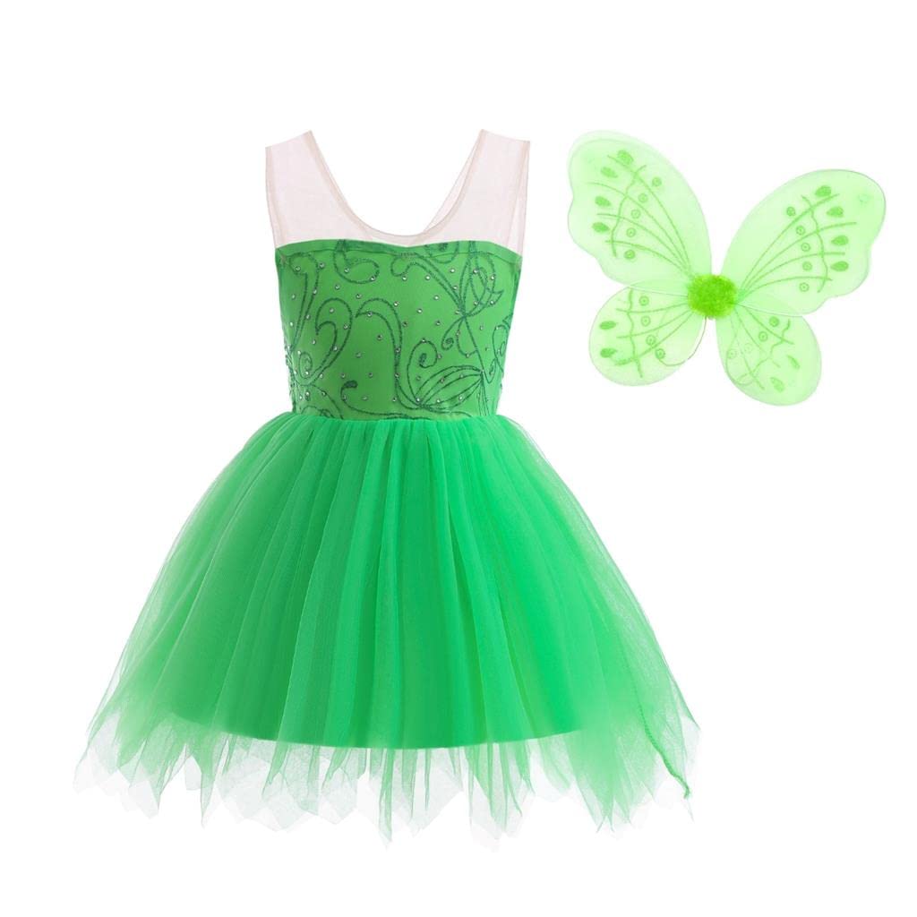 Dressy Daisy Green Fancy Fairy Costume with Butterfly Wings for Toddler Girls Halloween Birthday Party Dress Up Size 4T to 5T