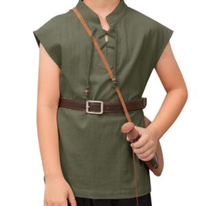 Boys Renaissance Pirate Sleeveless T Shirts Costume Kids Viking Medieval Lace Up Scottish Halloween Cosplay Tank Tops