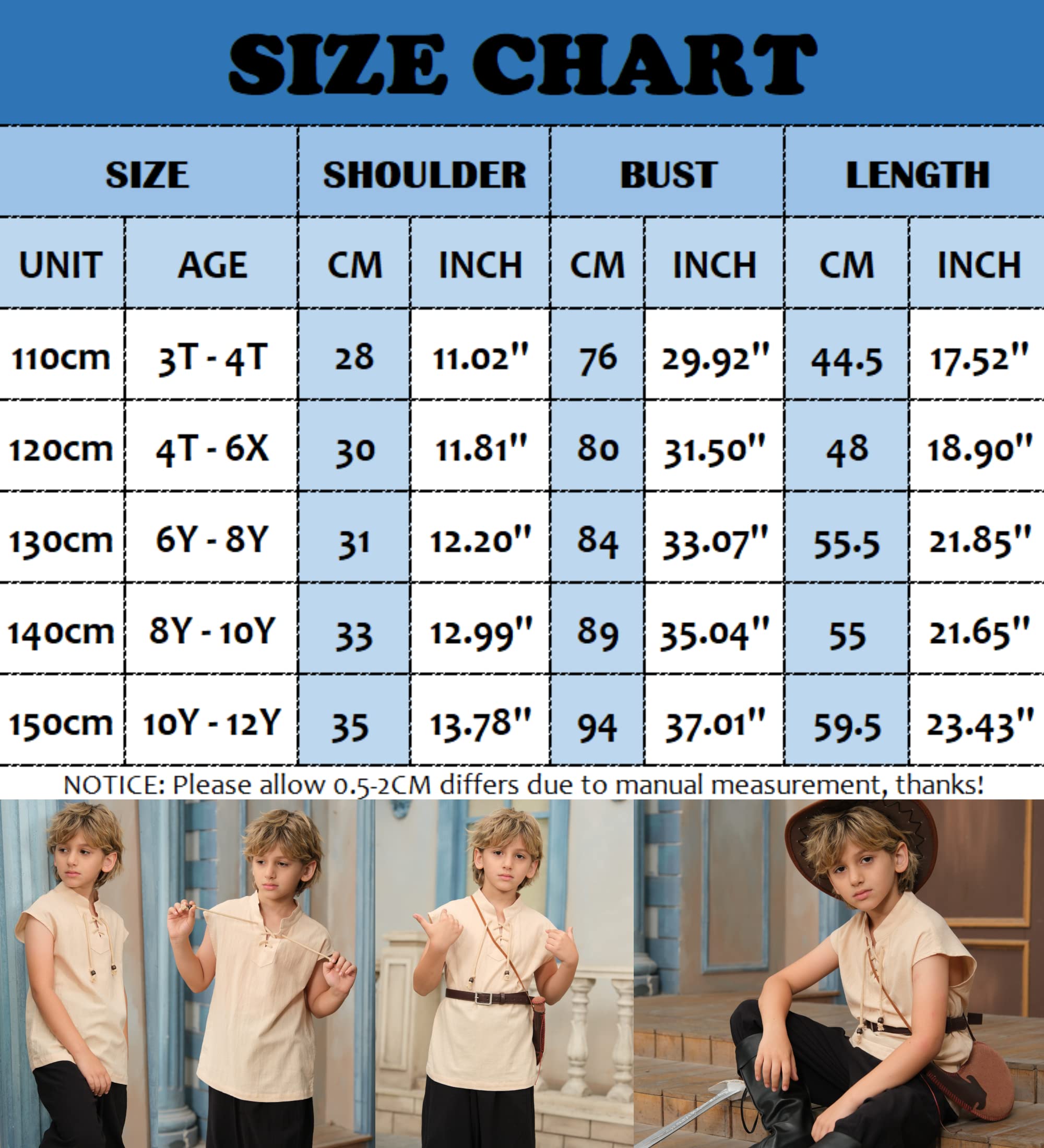 Boys Renaissance Pirate Sleeveless T Shirts Costume Kids Viking Medieval Lace Up Scottish Halloween Cosplay Tank Tops