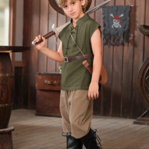 Boys Renaissance Pirate Sleeveless T Shirts Costume Kids Viking Medieval Lace Up Scottish Halloween Cosplay Tank Tops