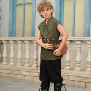 Boys Renaissance Pirate Sleeveless T Shirts Costume Kids Viking Medieval Lace Up Scottish Halloween Cosplay Tank Tops