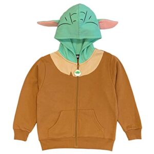 star wars the mandalorian boys' baby yoda costume hoodie m(8) tan/green