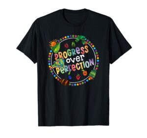 progress over perfection caterpillar back to school teacher t-shirt