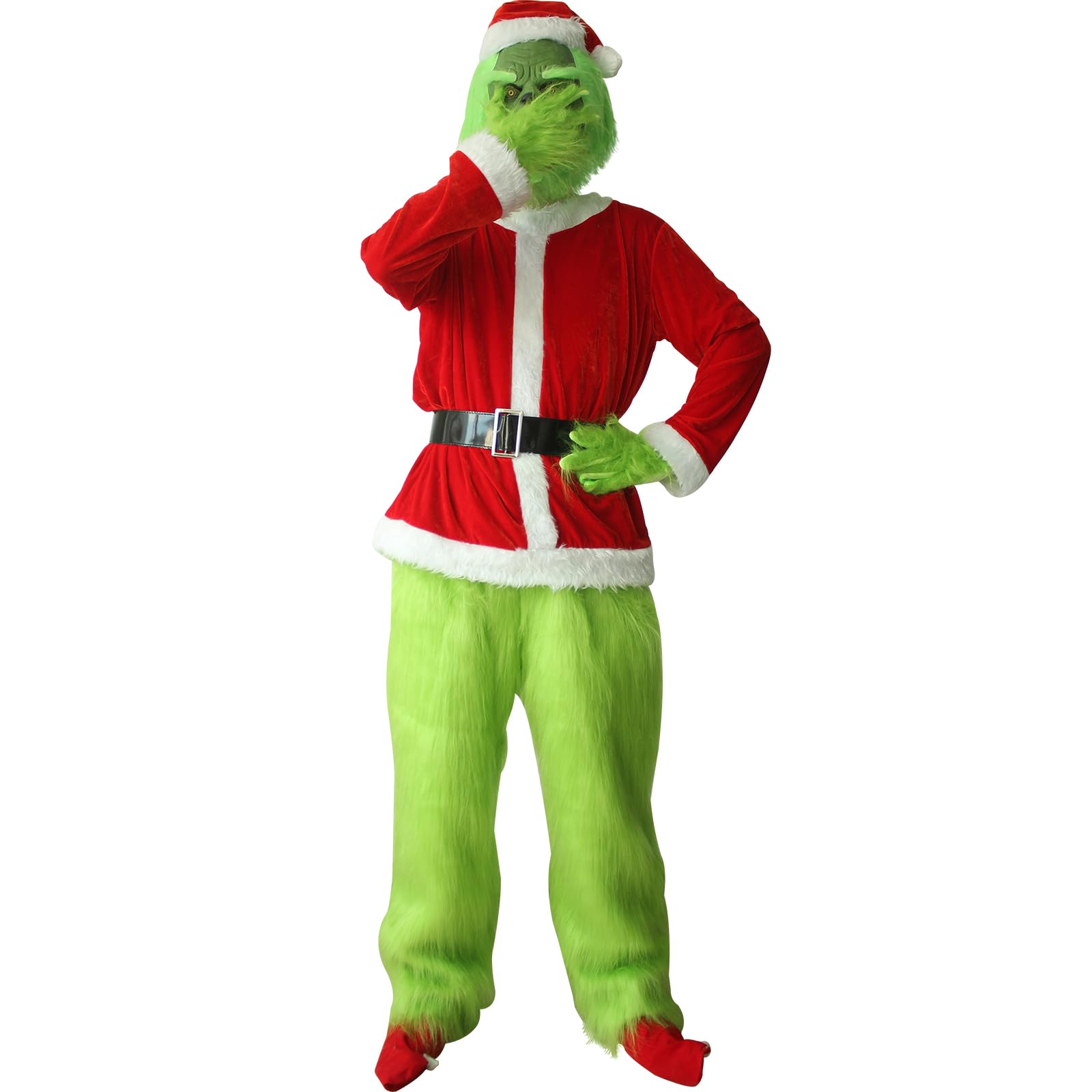 Cupohus Green Monster Costume for Adult Christmas Santa Costumes With Mask Furry Men Suit Halloween Outfit