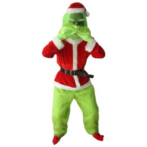 Cupohus Green Monster Costume for Adult Christmas Santa Costumes With Mask Furry Men Suit Halloween Outfit