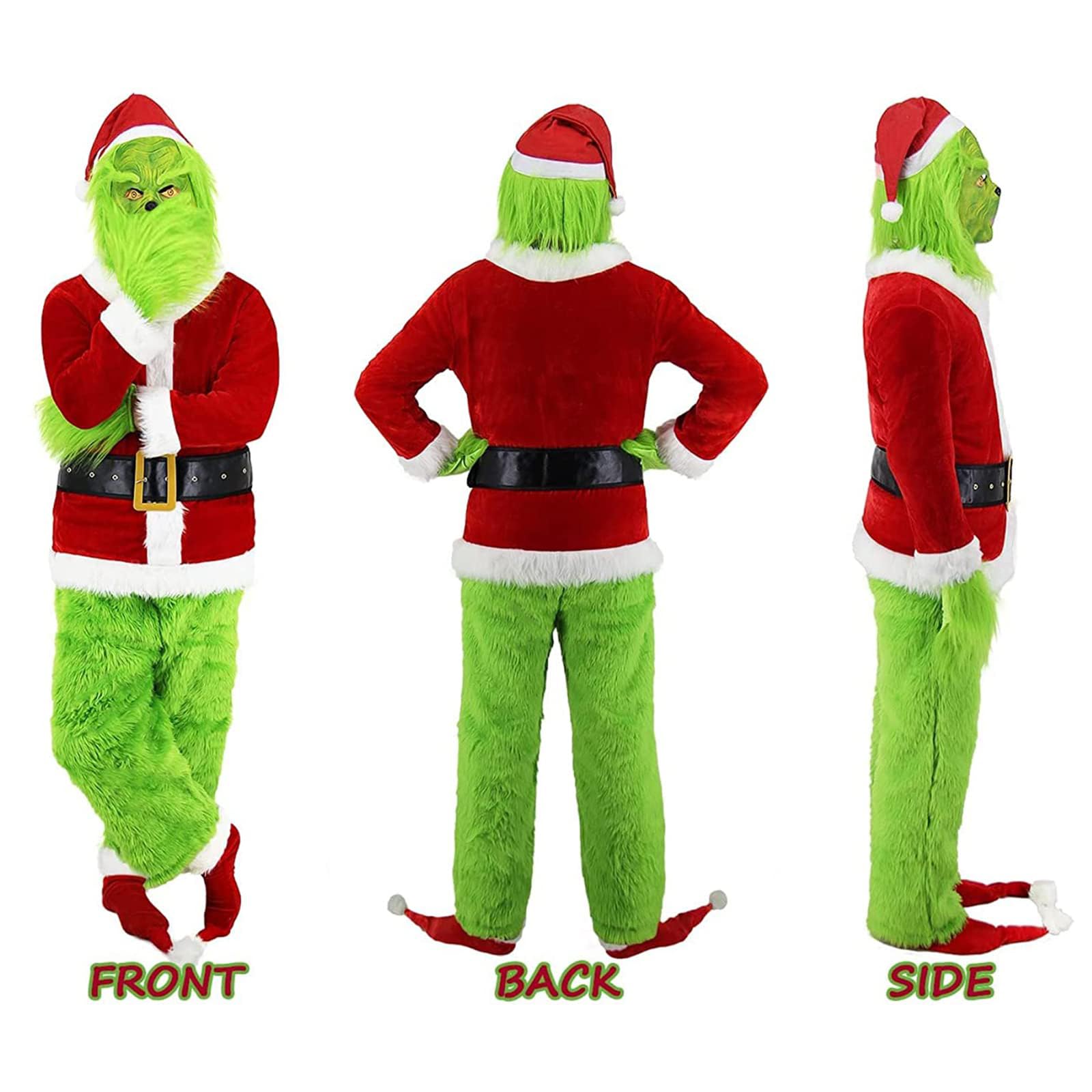 Cupohus Green Monster Costume for Adult Christmas Santa Costumes With Mask Furry Men Suit Halloween Outfit