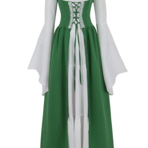 Lehauya Medieval Dress for Women Green Renaissance Dress Peasant Costume Irish Overdress Wench Dress X-Large