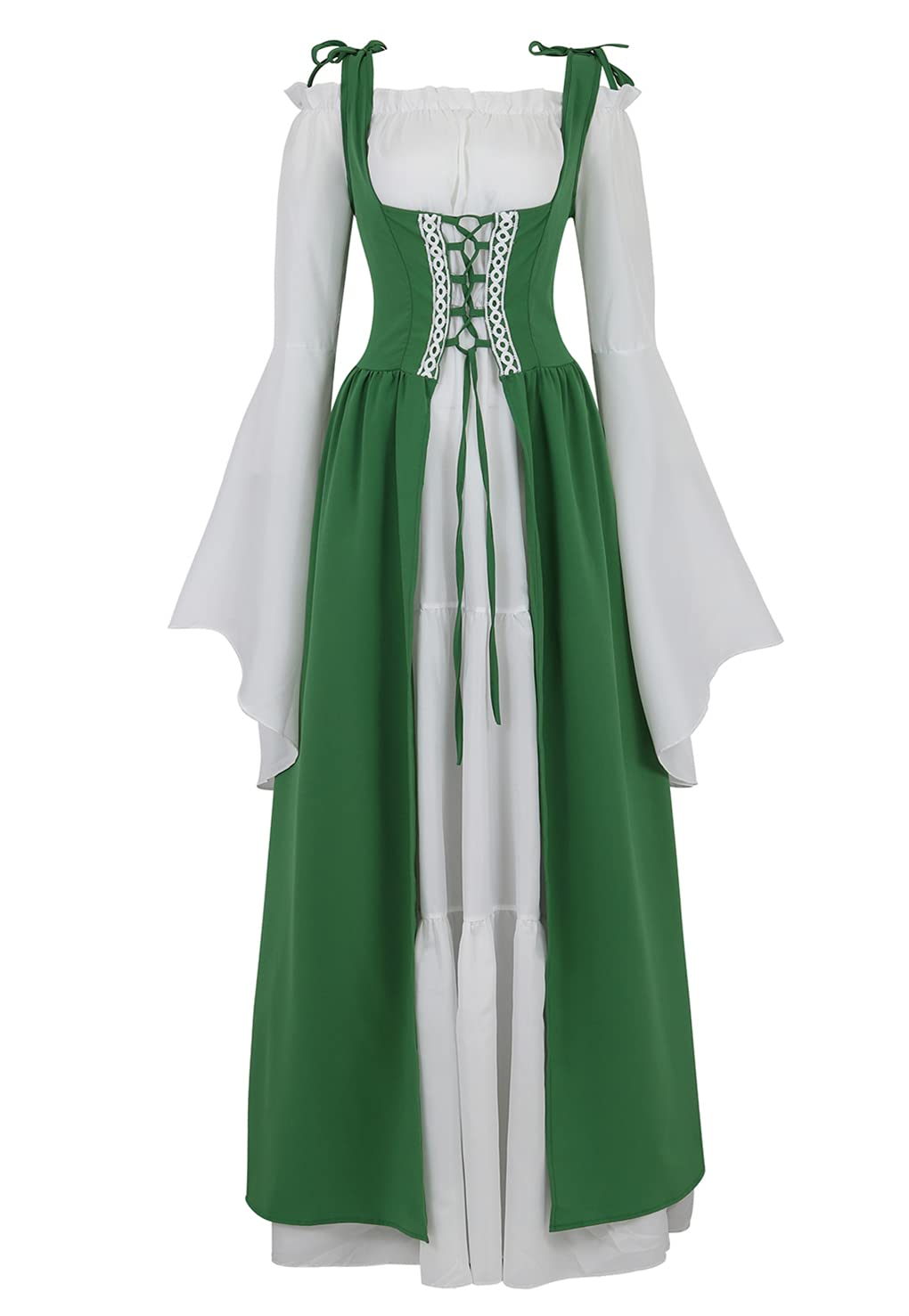 Lehauya Medieval Dress for Women Green Renaissance Dress Peasant Costume Irish Overdress Wench Dress X-Large