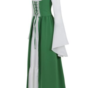 Lehauya Medieval Dress for Women Green Renaissance Dress Peasant Costume Irish Overdress Wench Dress X-Large