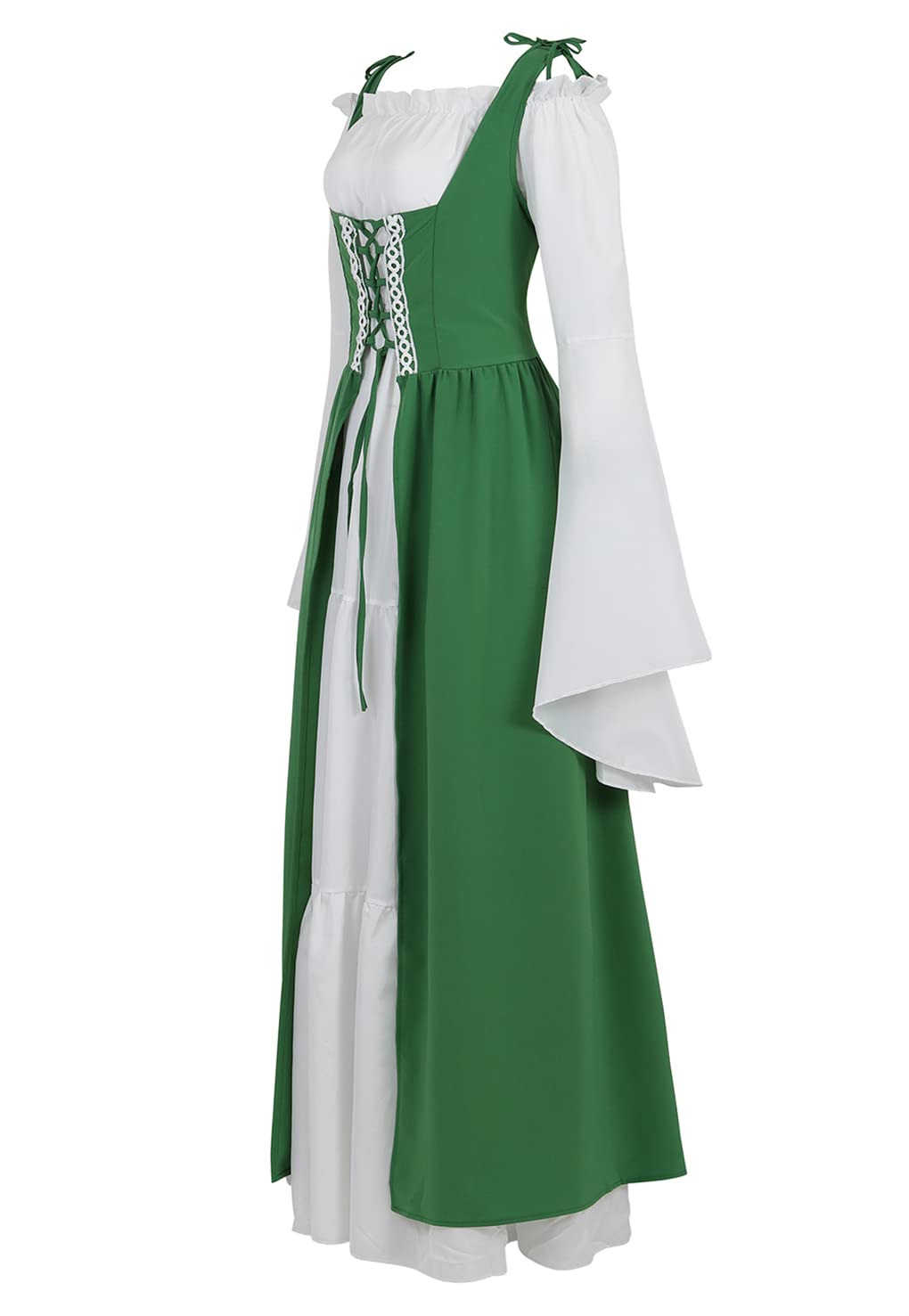 Lehauya Medieval Dress for Women Green Renaissance Dress Peasant Costume Irish Overdress Wench Dress X-Large