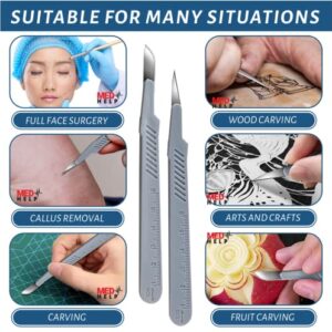 MedHelp Disposable Scalpels #10 + 11 ● Box of 20 Disposable Dermaplaning Blades with Plastic Handle, Scalpel Blades, High Carbon Steel Dermablade Blades Individually Wrapped Sterile