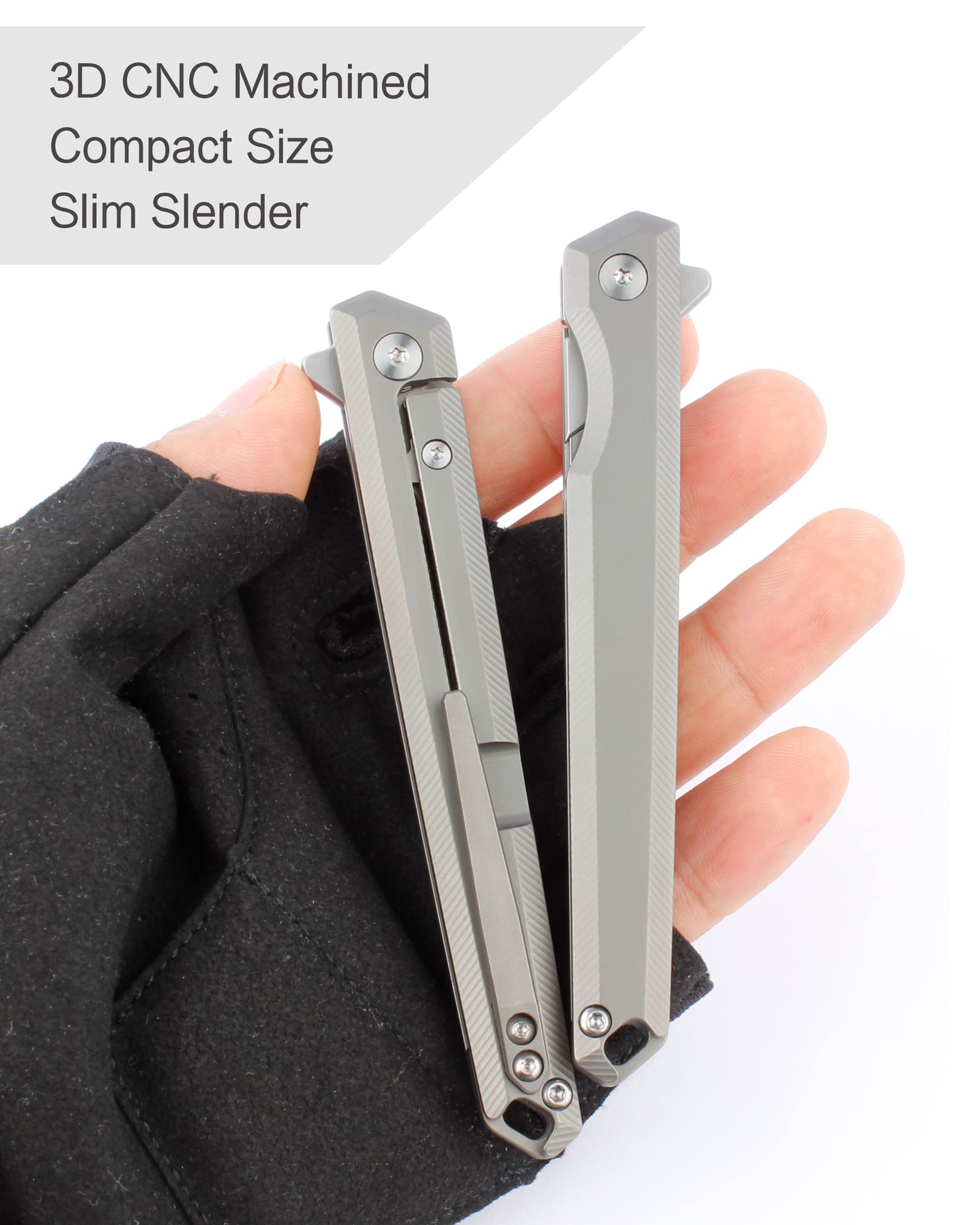 ainhue A42 Compact Slim Flipper Folding Pocket Scalpel Knife, 20pcs Replaceable Blades, 4.2 inches Slender Grey TC4 Titanium Handle Frame Lock Pocket Clip, Lanyard Hole for EDC Gentleman's Knife