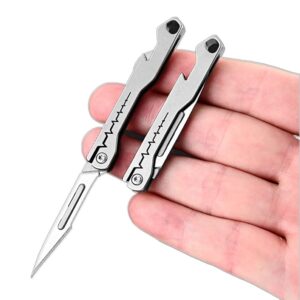 szhoworld titanium alloy keychain utility knife, small folding pocket knife for women men with extra 10pcs #11 blades