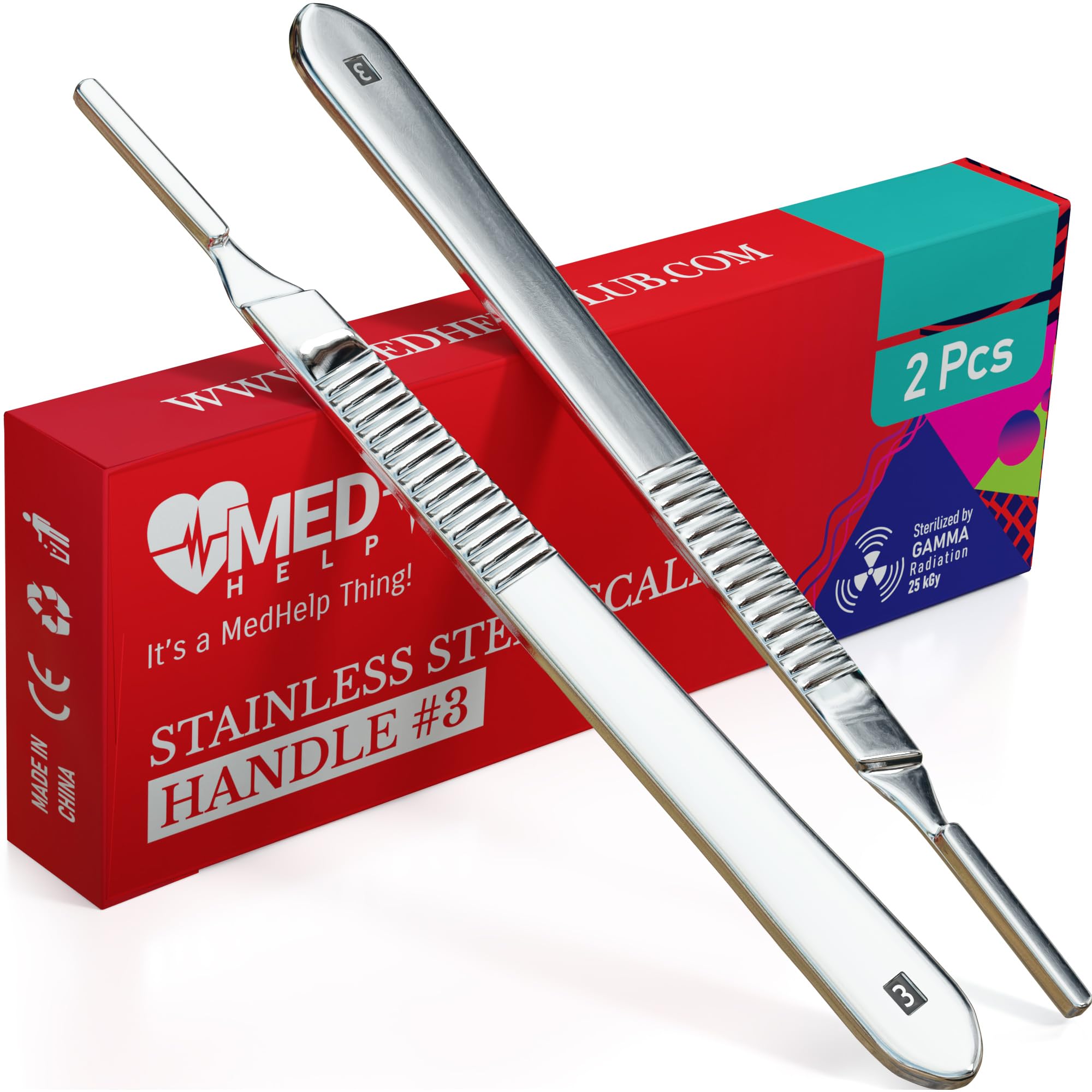 MedHelp MedHelp Pack of 2 Scalpel Handle 3, High-Quality Stainless Steel Scalpel Handle No 3, Fits Surgical Blades No. 10, 10R, 11, 12, 13, 14, 15, Lightweight and Durable Dermaplane Handle