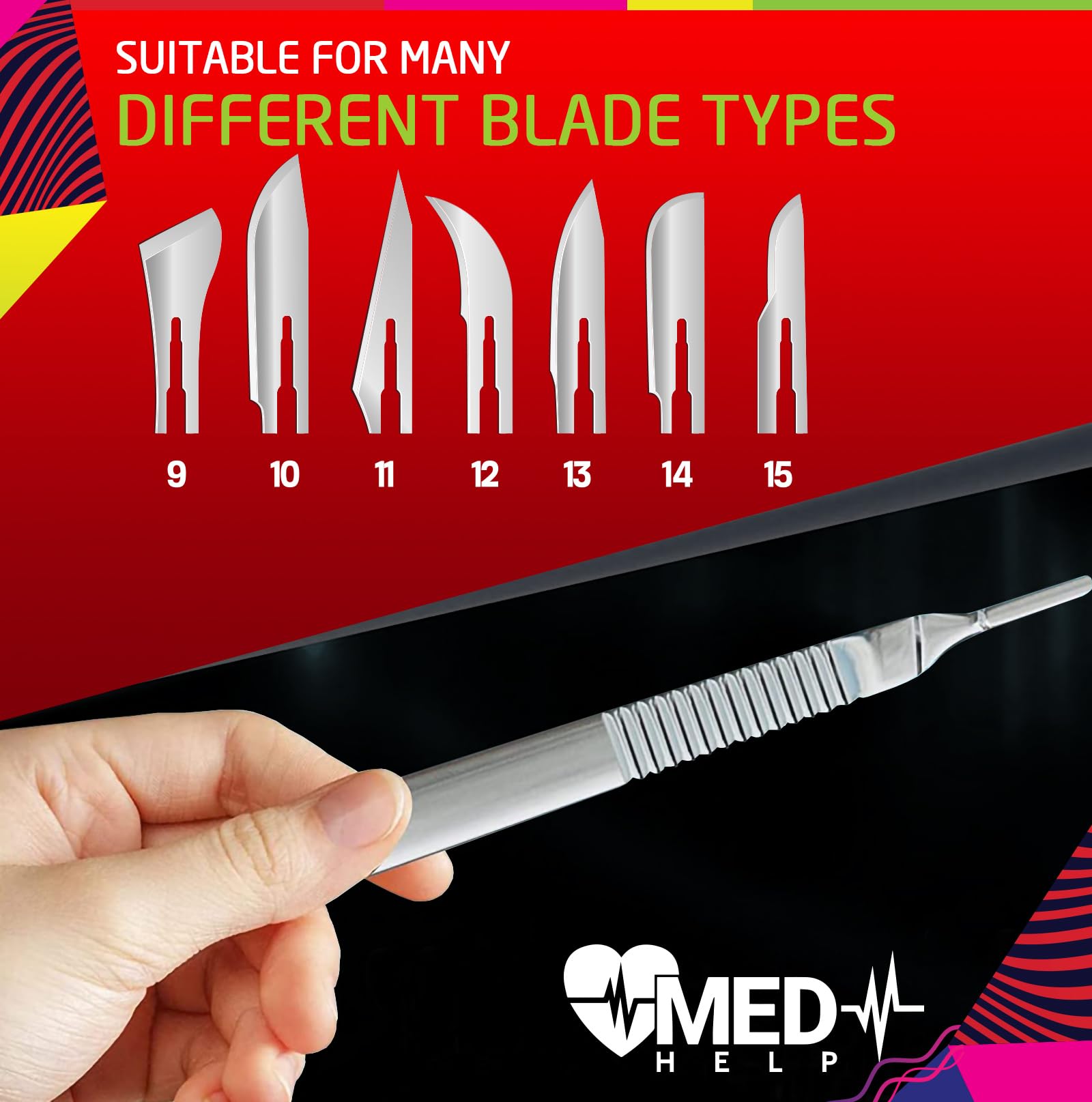 MedHelp MedHelp Pack of 2 Scalpel Handle 3, High-Quality Stainless Steel Scalpel Handle No 3, Fits Surgical Blades No. 10, 10R, 11, 12, 13, 14, 15, Lightweight and Durable Dermaplane Handle