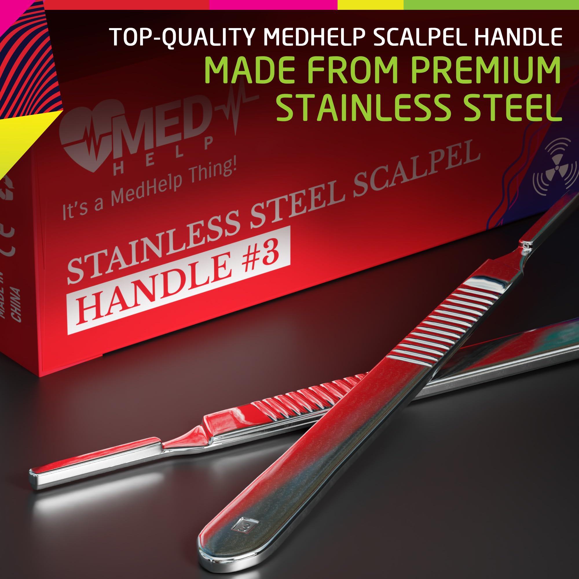 MedHelp MedHelp Pack of 2 Scalpel Handle 3, High-Quality Stainless Steel Scalpel Handle No 3, Fits Surgical Blades No. 10, 10R, 11, 12, 13, 14, 15, Lightweight and Durable Dermaplane Handle