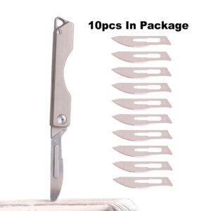 Samior TS135 Titanium Folding Scalpel Pocket Knife, 10 Replaceable #24 Razor Sharp Carbon Steel Blades, Small Compact Slipjoint EDC Keychain Utility Knife, Grey 1.13oz