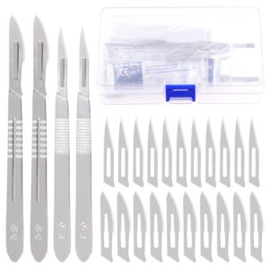 rustark 42pcs #10#11#12#15 surgical grade blades sterile scalpel blades with #3 scalpel knife handle assortment kit for biology, lab anatomy, practicing cutting, art crafts