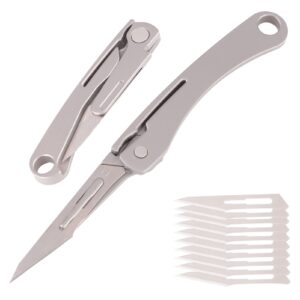 samior ts105 titanium folding scalpel knife, mini slip joint utlitly edc keychain knife with 10pcs 11# replacable blades, craft working, box opening, light daily use knives