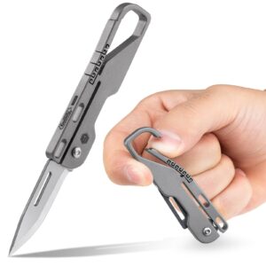 keyunity kk09 edc folding knife-titanium pocket utility knife with carabiner for everyday carry