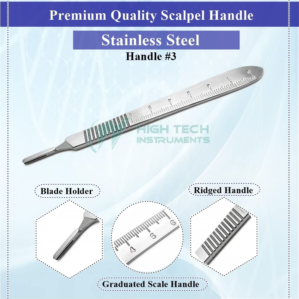 Surgical Sterile Blades #14 Box of 100 Made of High Carbon Steel & Stainless Steel Scalpel Handle Knife #3 Graduated for Lab Anatomy, Cutting, Med Student, Carving, Repairing With Blade Remover