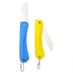 honbay 2pcs ceramic folding knife handy fruit knife for home, travel, picnic, camping, etc (blue+yellow)