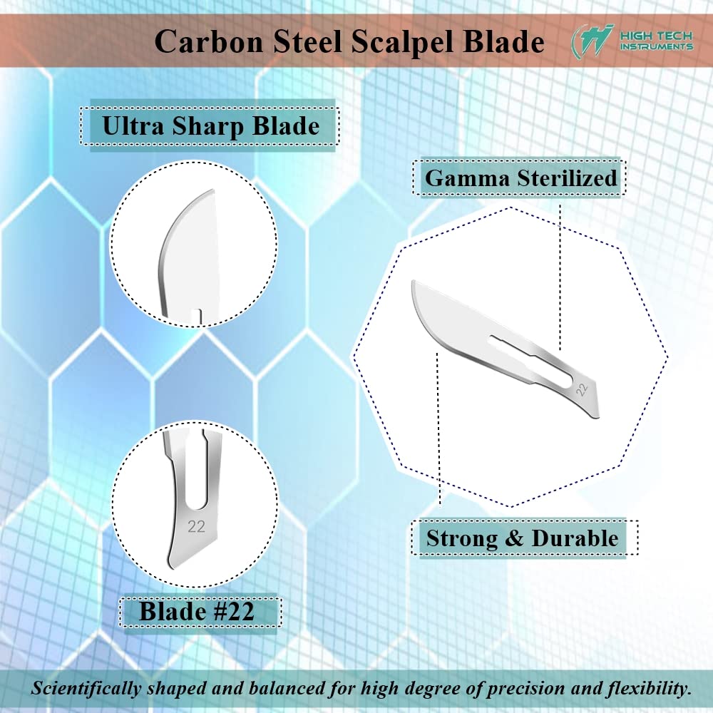 100 Pcs Box Surgical Sterile Blades #22 Made of High Carbon Steel With Stainless Steel Scalpel Handle Knife #4 Graduated Use for Biology Lab Anatomy, Cutting, Med Student, Sculpting, Repairing