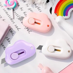 3Pcs Mini Box Cutter Retractable Utility Knife - Cloud Knife Box Cutter for Office and Home Use- Aesthetic Box Cutter for Box Letter Envelope - Multicolor.