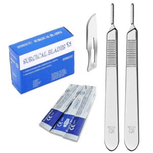 aaprotools pack of 100 blades 10 disposable, size 10 scalpel blades and pack of 2 scalpel handle # 3, premium quality, rust proof stainless steel scalpel knife handle