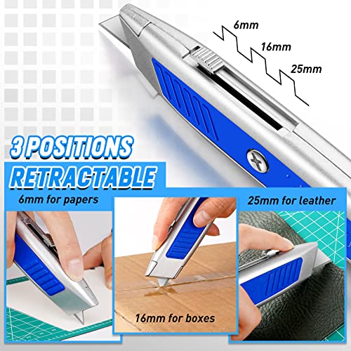 DIYSELF 2 Pack Box Cutter- Sharp Utility Knife- Box Cutters Heavy Duty for Carpet, Cardboard, Paper- Razor Knife- Box Opener- Cardboard Cutter- Exacto Knife- Retractable Knife (Blue)